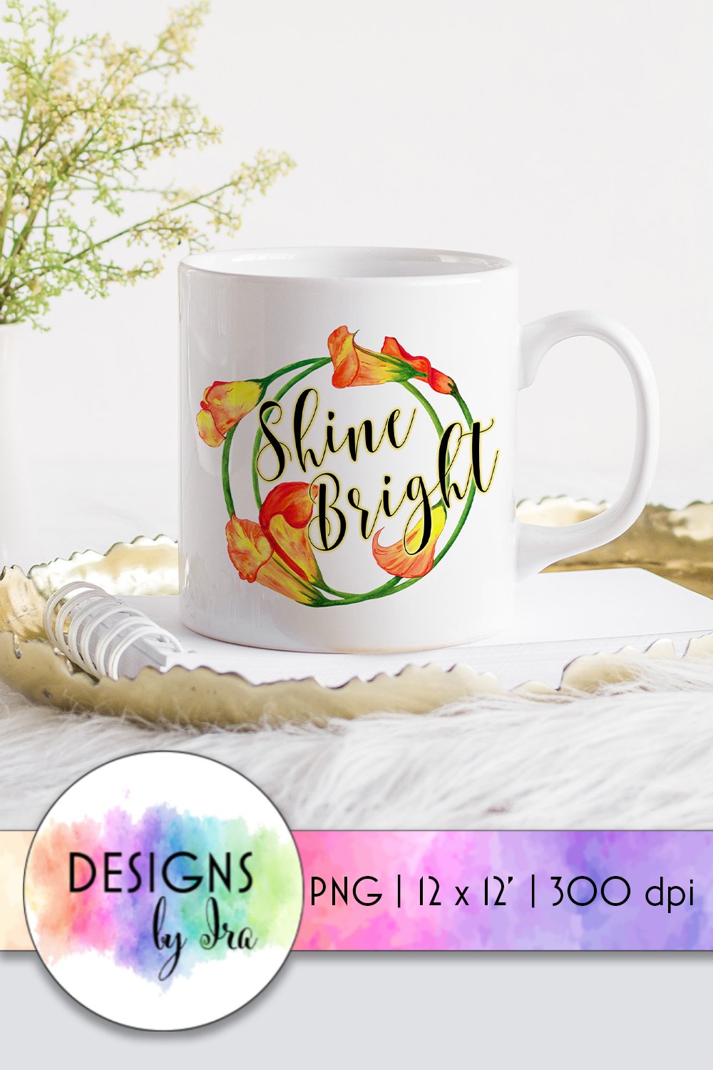 Shine Bright Sublimation Design | Orange Flowers | Positive