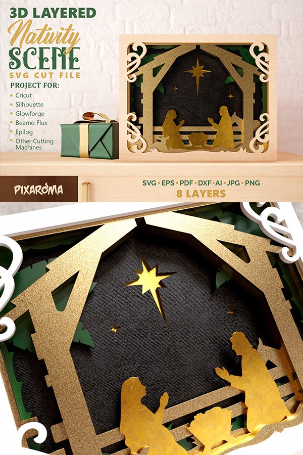 Nativity Scene 3D Layered SVG Cut File