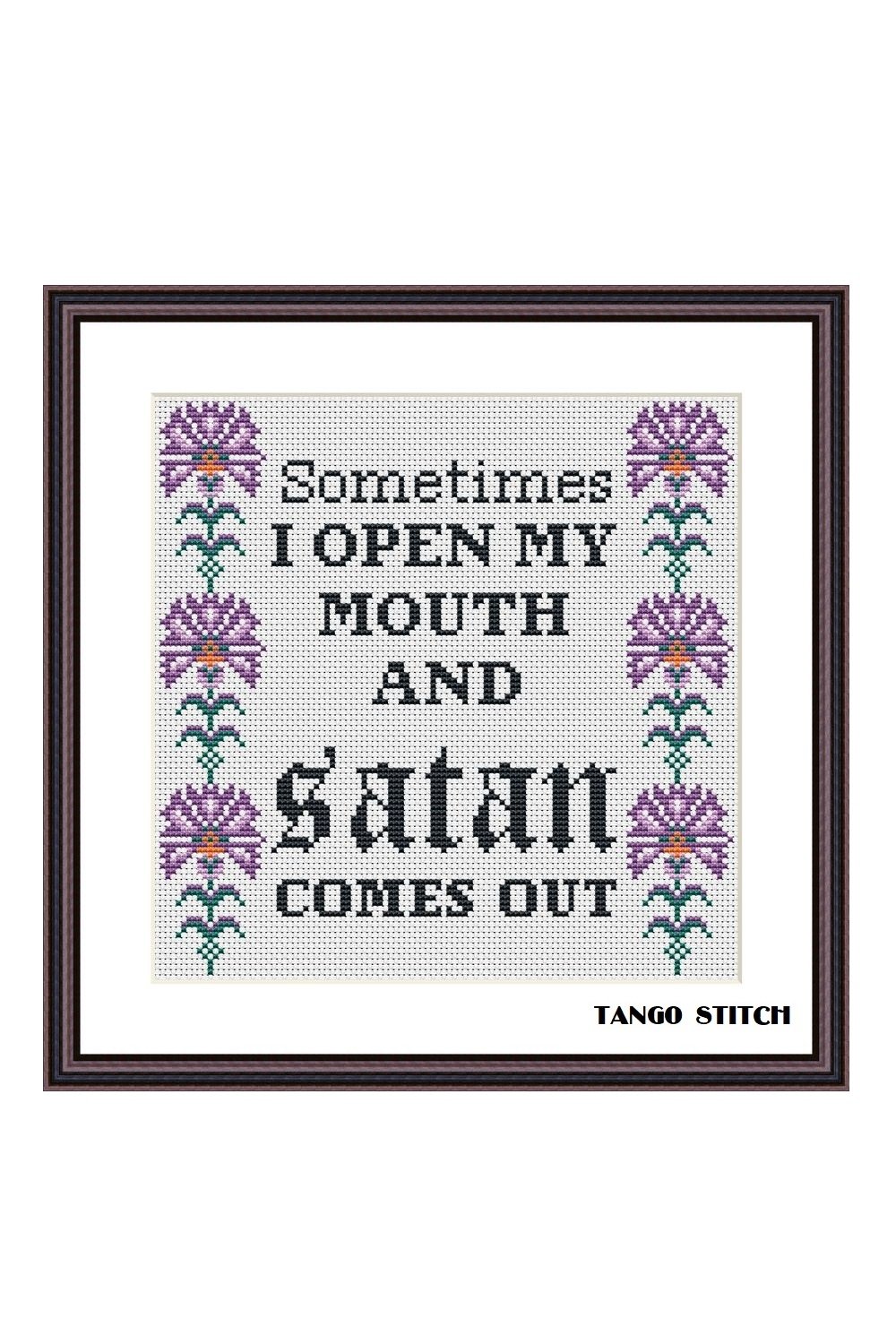 Satan comes out funny cross stitch hand embroidery pattern