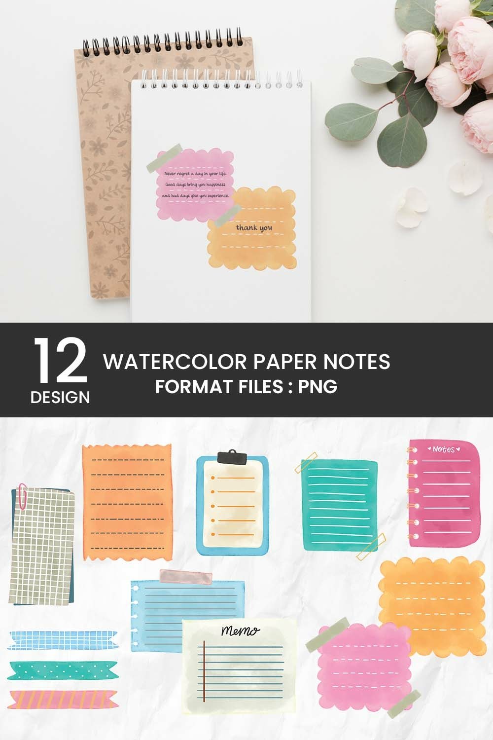 Watercolor Paper Notes With 12 Variations