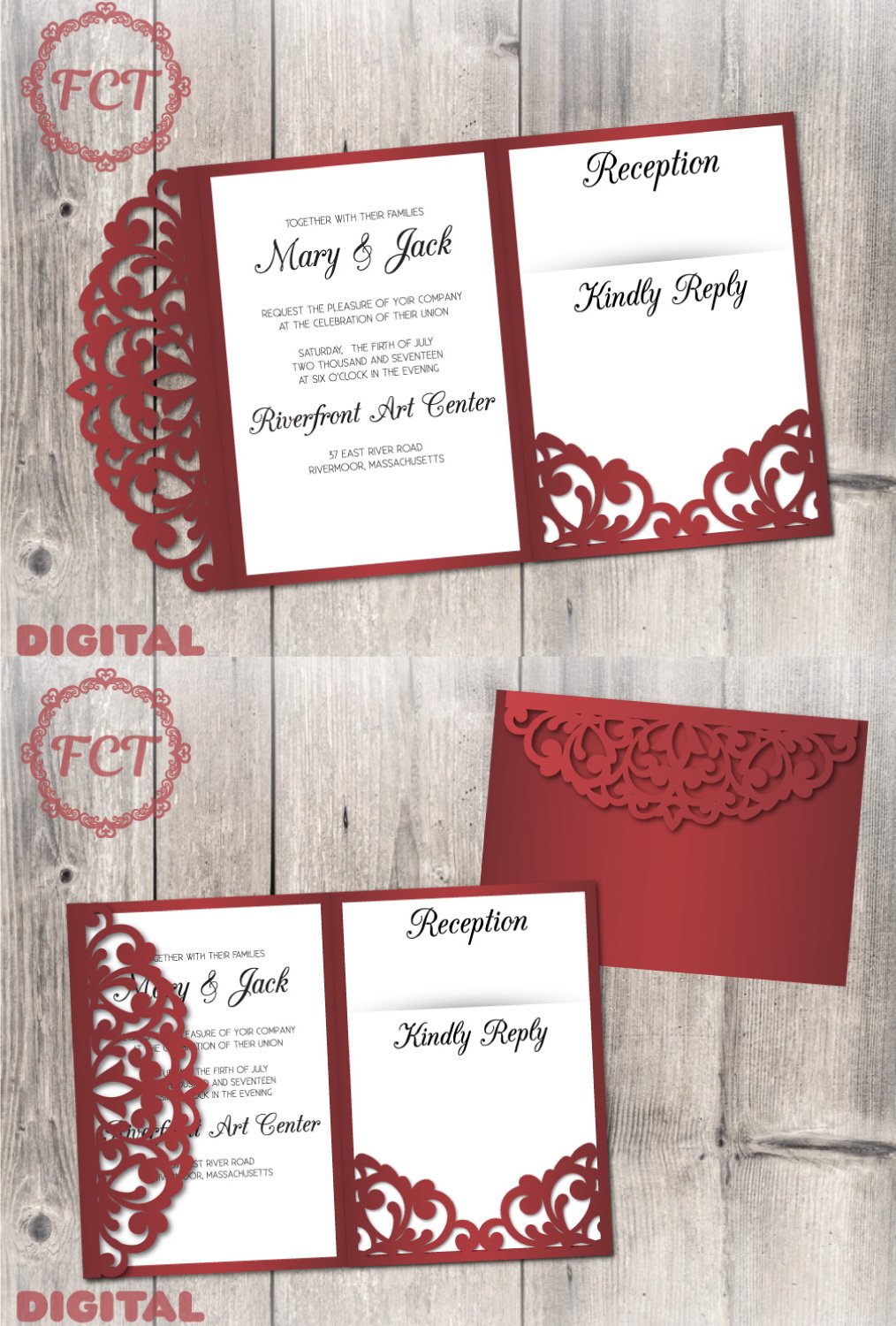 Wedding Tri fold envelope SVG| Laser cut Cricut template 5x7