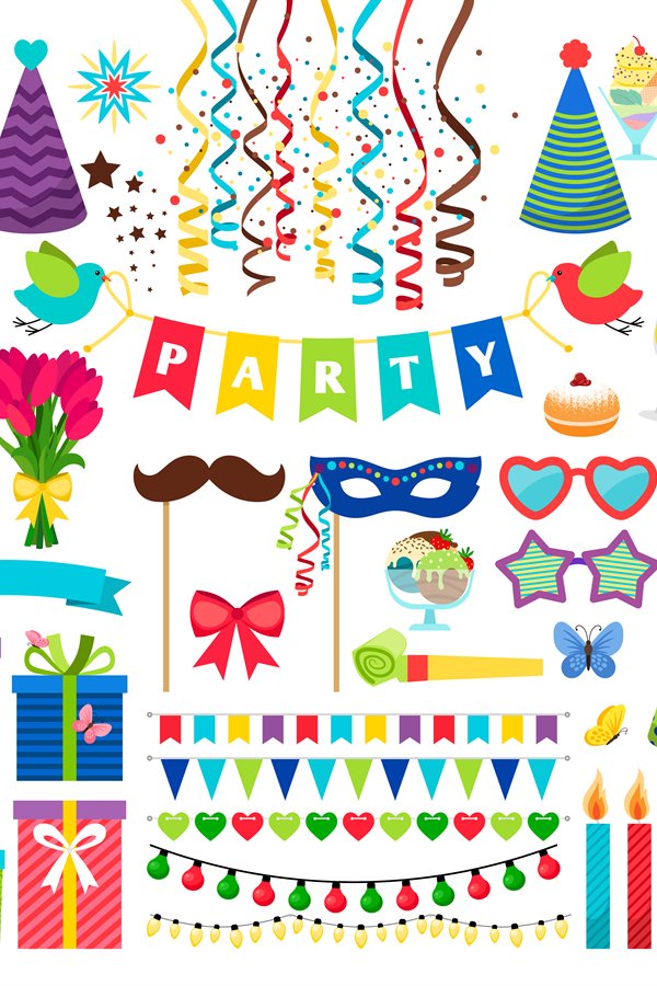 Birthday party design elements. Birthday celebration invitat