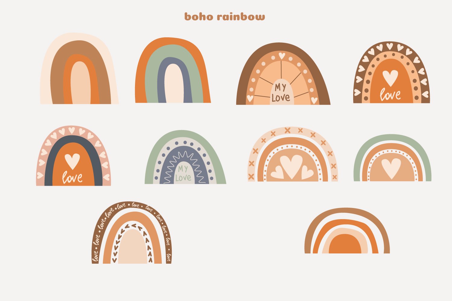 Boho rainbow clipart, Boho rainbow seamless pattern