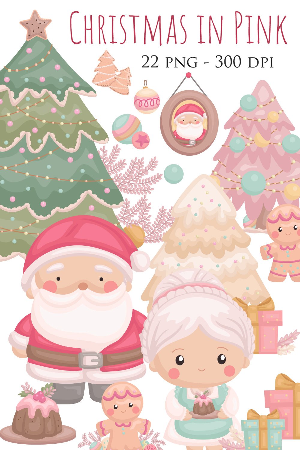 Cute Christmas in Pink Decoration Cartoon Clipart Sticker