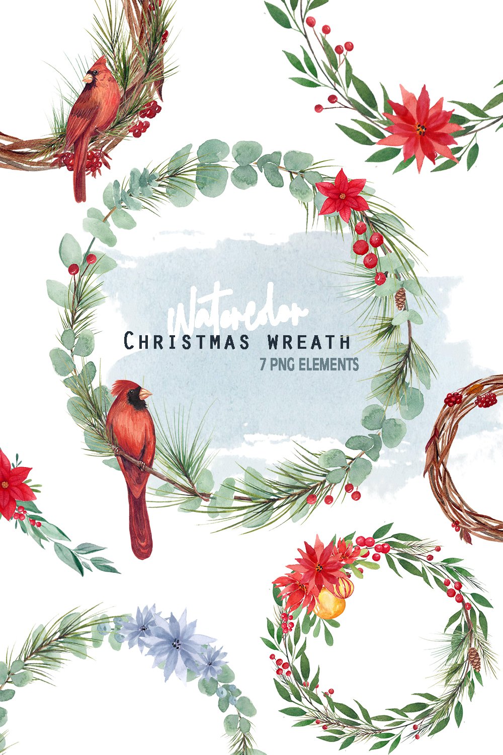 Watercolor christmas wreath png clipart. Holiday clip art