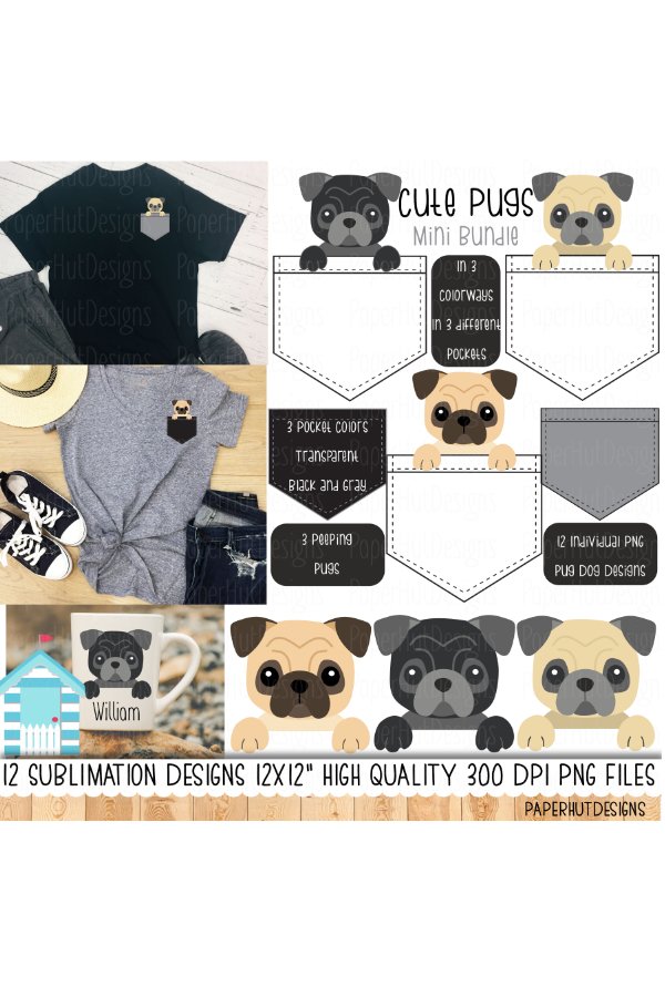 Pug Dogs Pocket Sublimation Designs