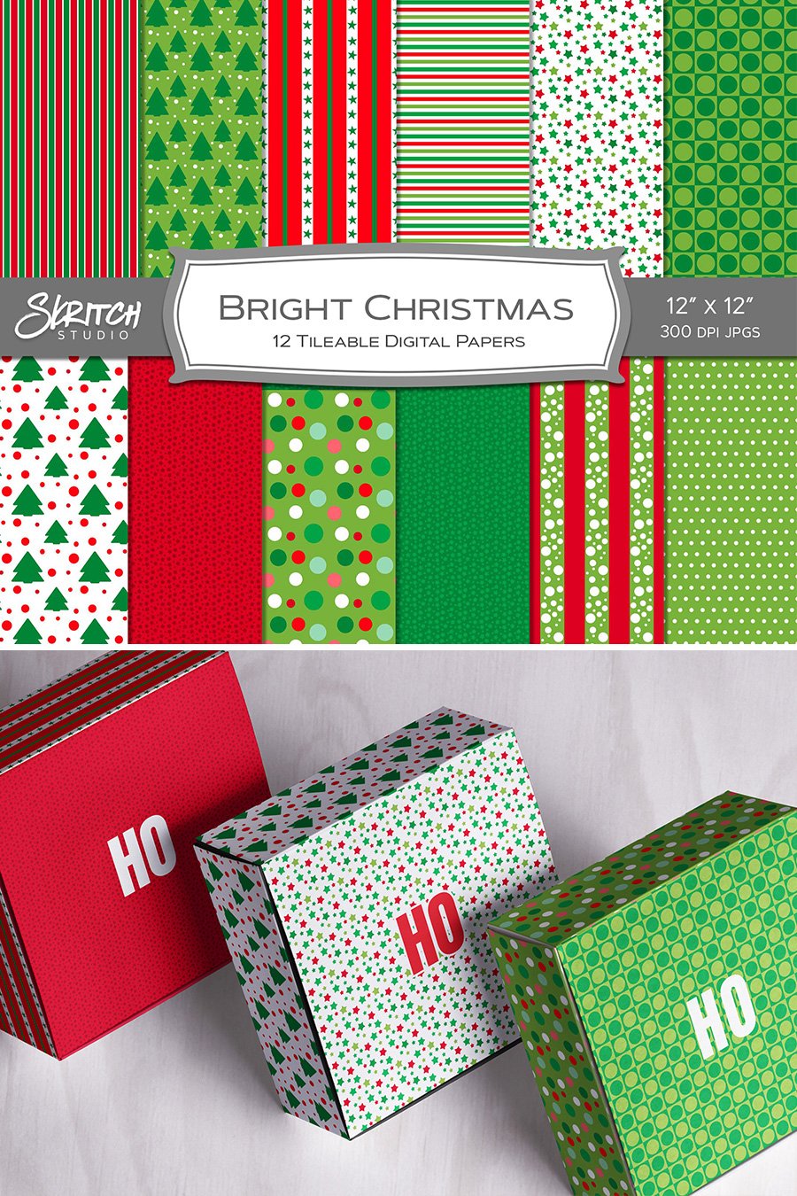 Bright Christmas 12 Tileable Digital Papers