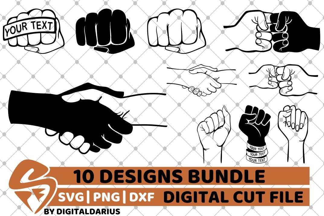 10x Fist Designs Bundle svg, Power svg, Black (651903)