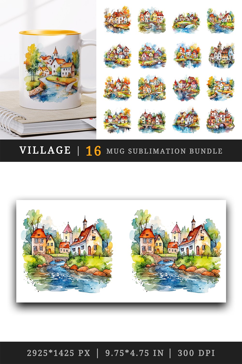 Cute village mug wrap sublimation printable designs bundle