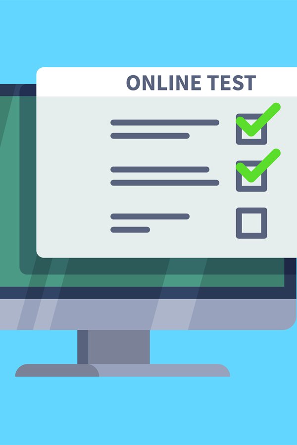Online test. Questionnaire survey form on pc screen. Exam li
