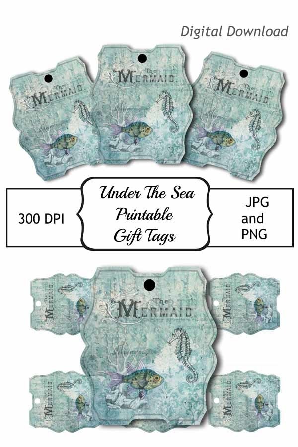 Vintage Mermaid Under The Sea Printable Scrapbook Tags