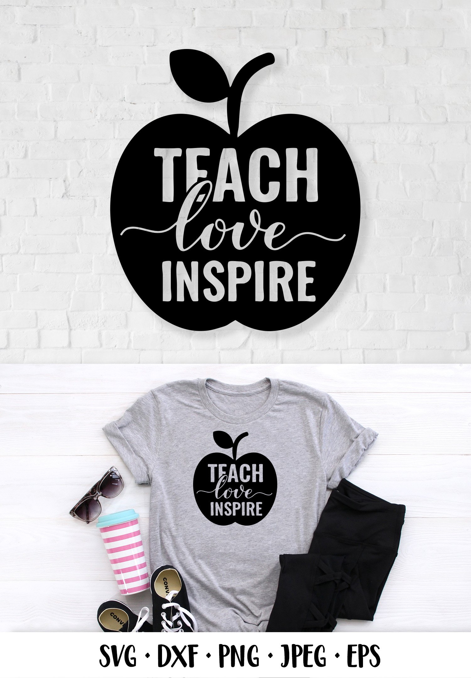 Teach love inspire SVG. Teachers Day quote. Teacher saying
