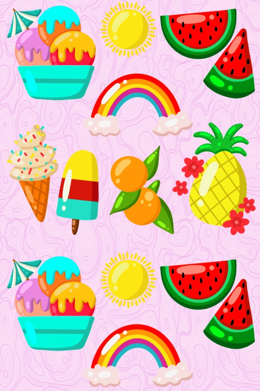 Summer print,summer, sun,ice cream,fruit,watermelon,orange