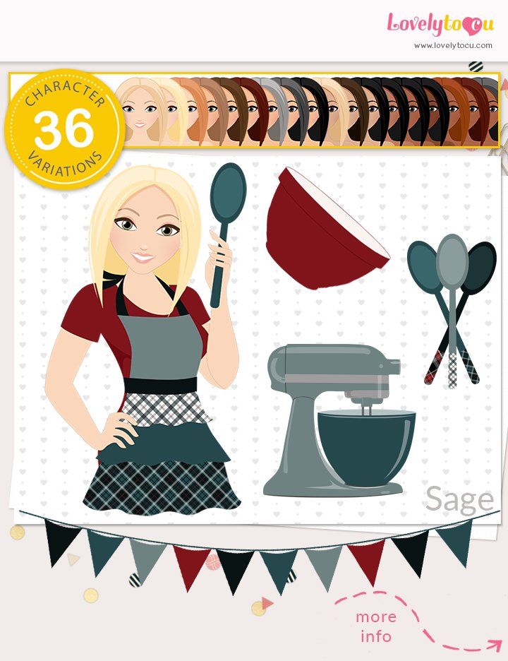 Baker woman avatar with baking utensils, Sage LVK19