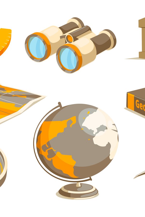 Vector monochrome symbols of exploration and geography