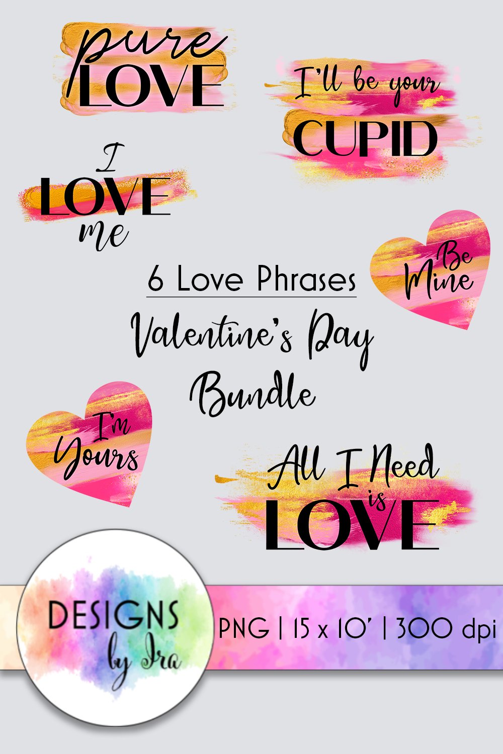 Valentine's Day Quotes Bundle | 6 Love Quotes | Pink Strokes