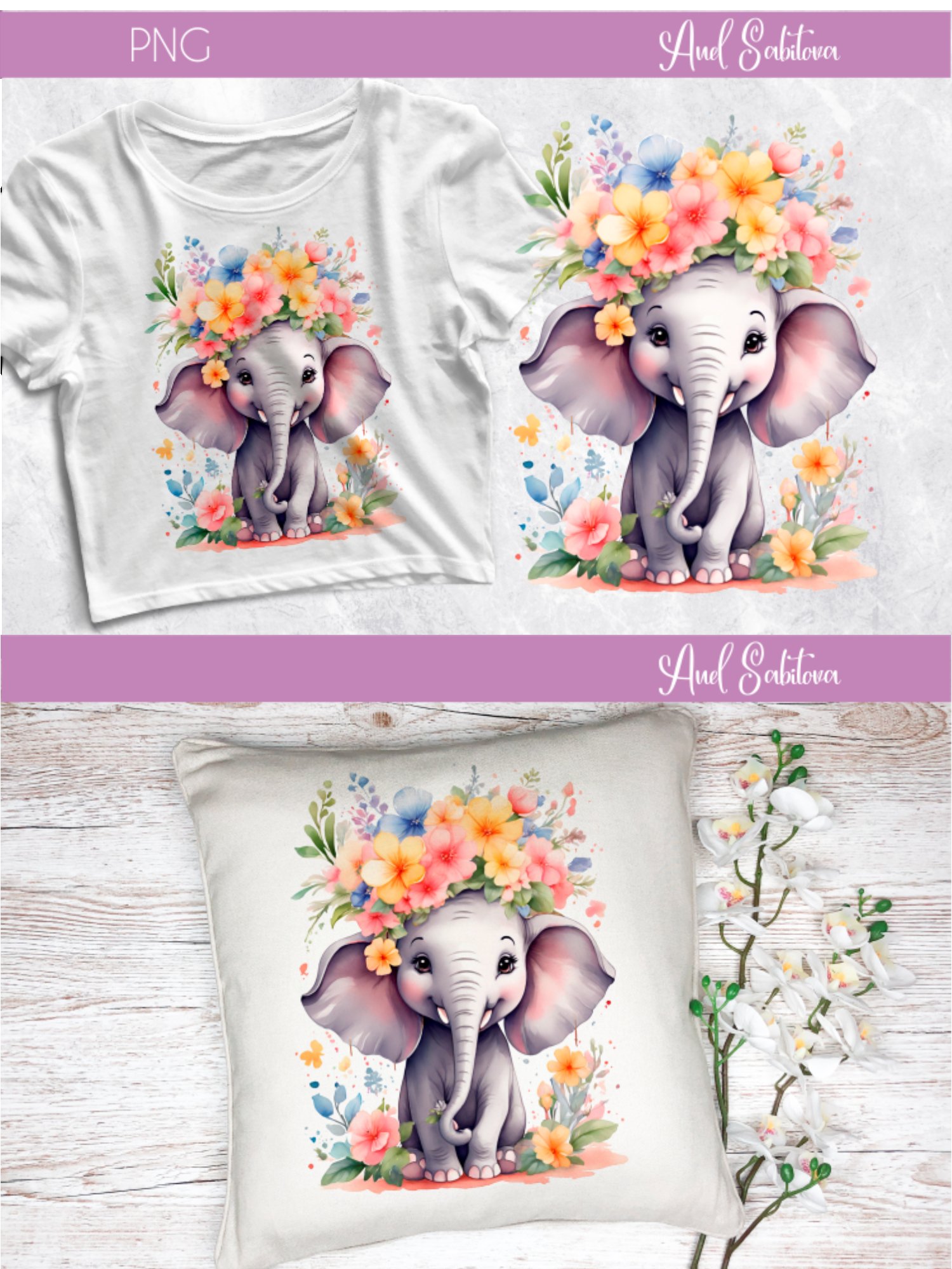 Floral elephant, Sublimation design