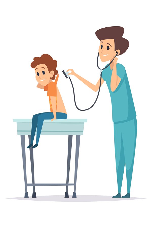 Pediatrician diagnosis. Boy visit doctor, hospital patient.