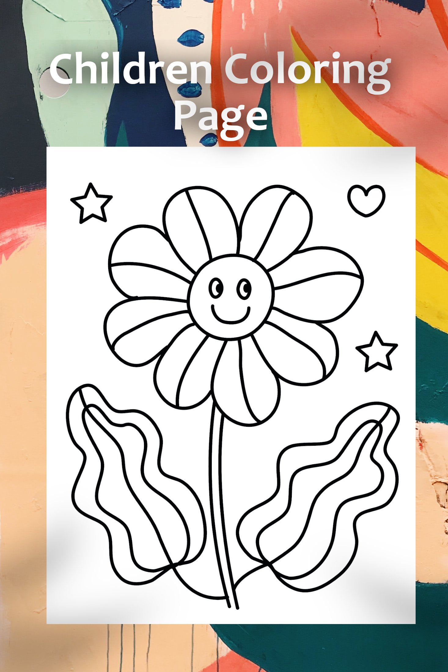 Children Coloring Page with Funny Flower PDF and JPG