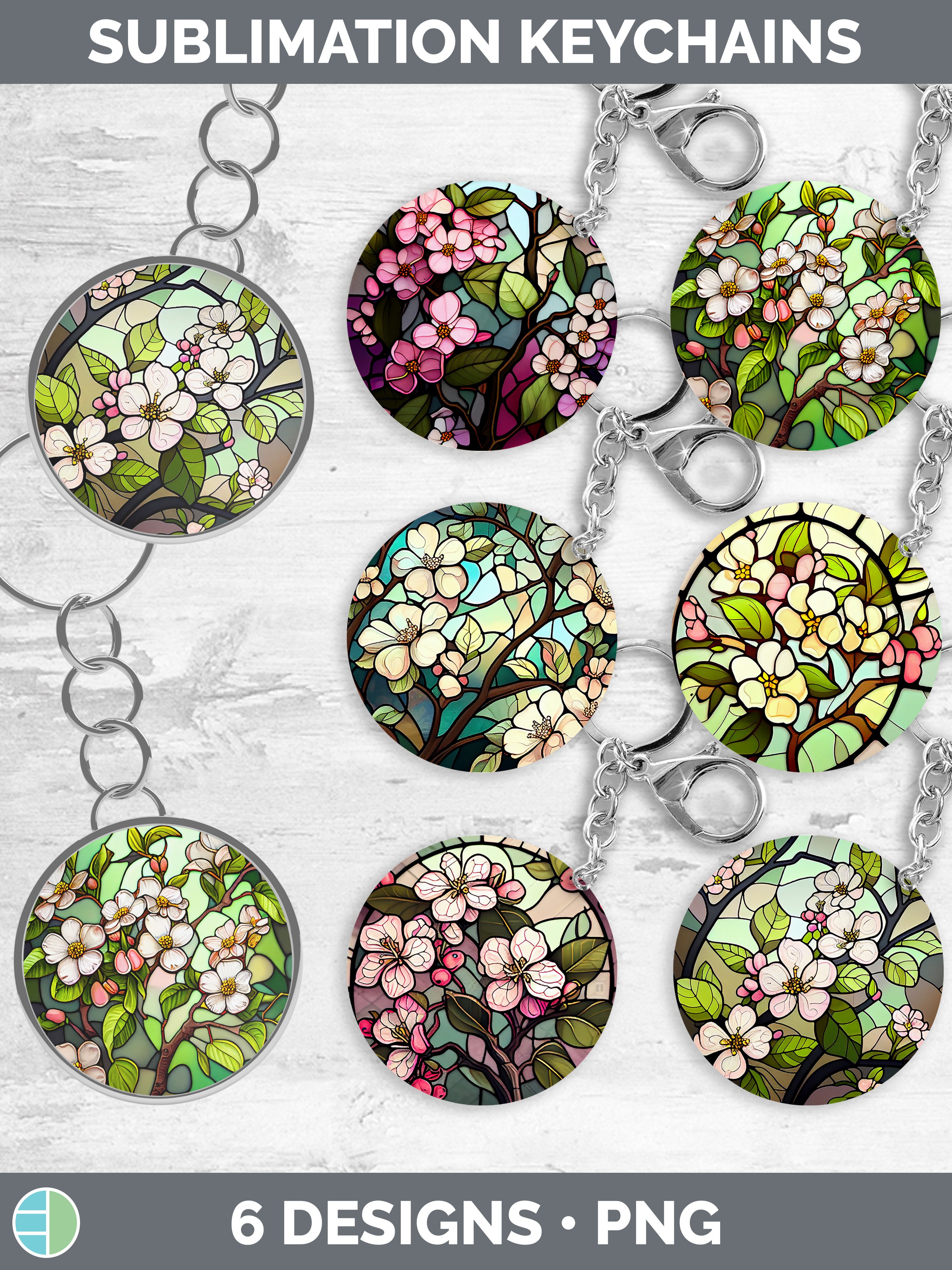 Stained Glass Apple Blossom Flowers Keychain | Sublimation K
