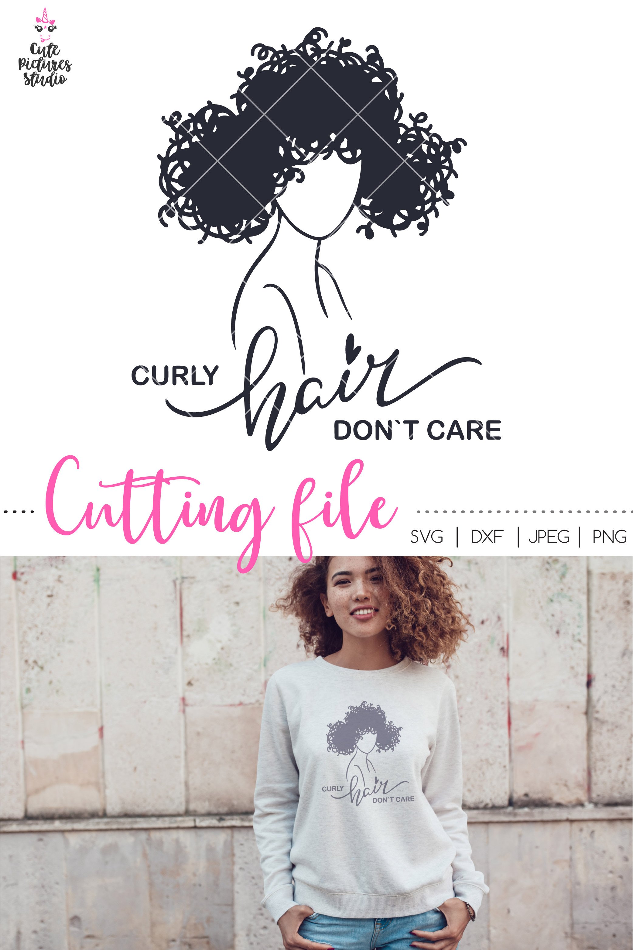 Curly hair don't care svg, Woman portrait with curly hair