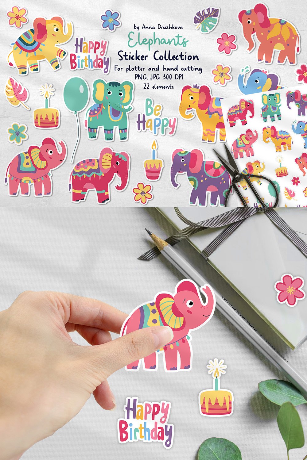 Elephants Sticker Collection for Plotter and Hand Cutting