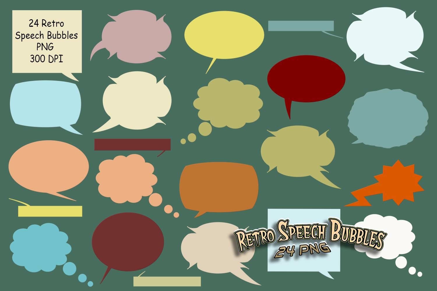 24 Retro Speech Bubbles PNG