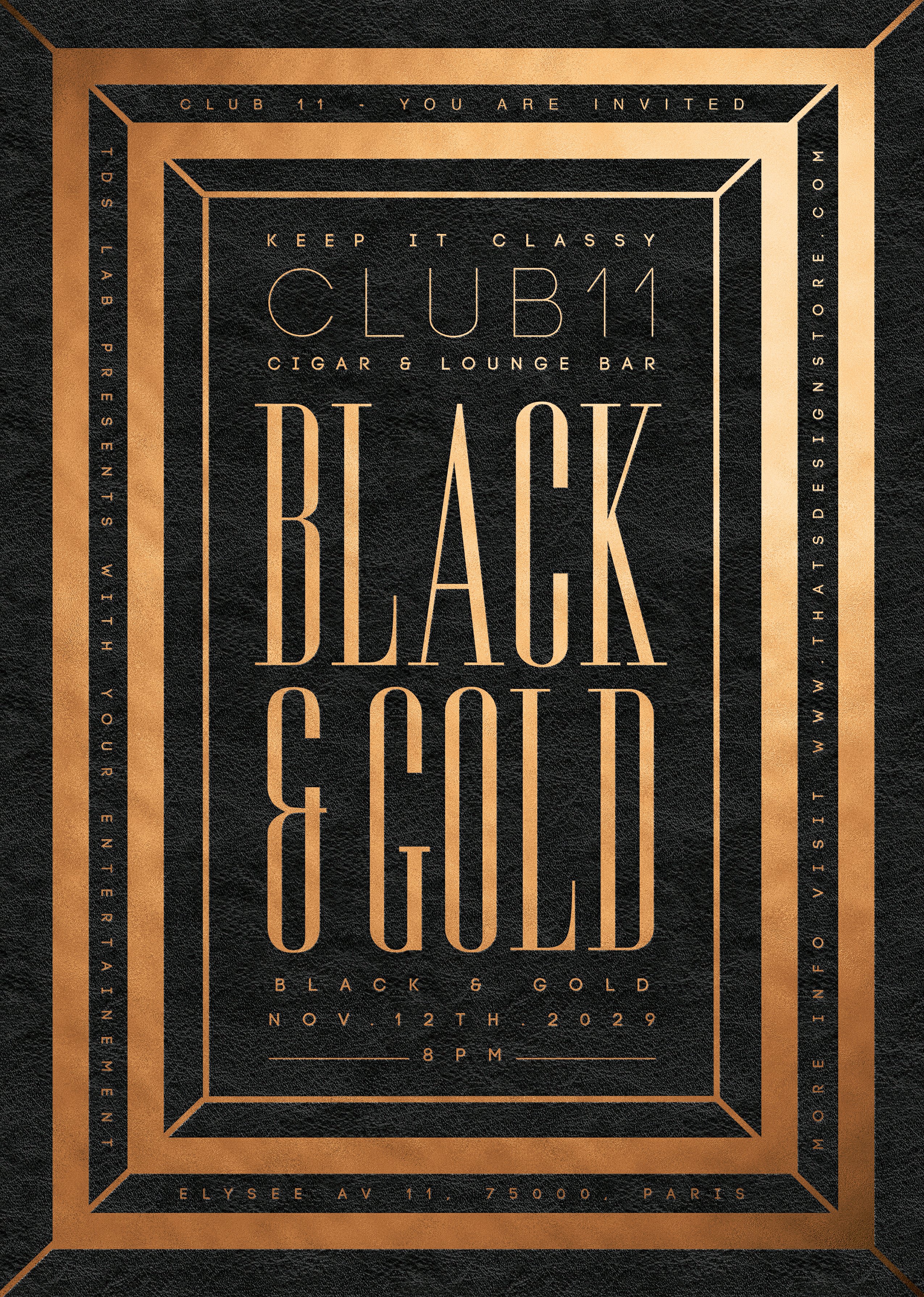 Black and Gold Party Flyer Photoshop PSD Template Design