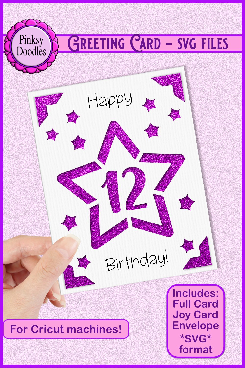 12th Birthday card with envelope paper cut & draw svg