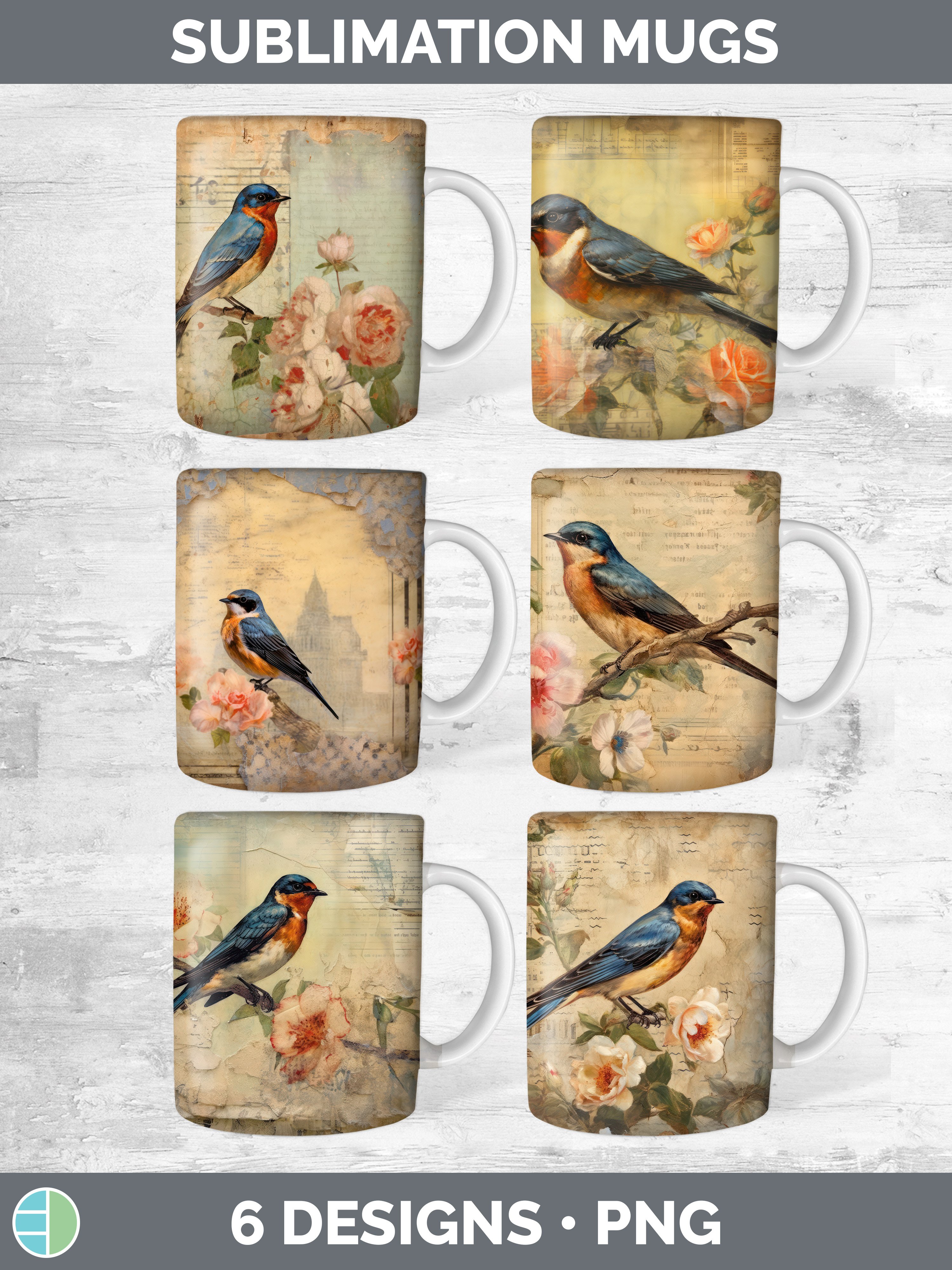 Vintage Barn Swallow Bird Mug Wrap | Sublimation Coffee Cup
