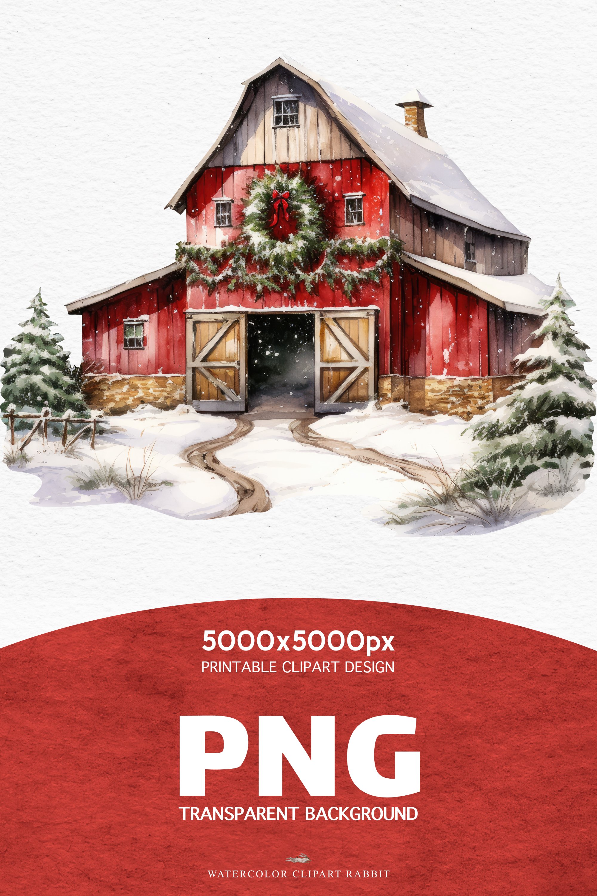 Red Christmas Winter Farm Barn Santa Clipart Scene Vilallage