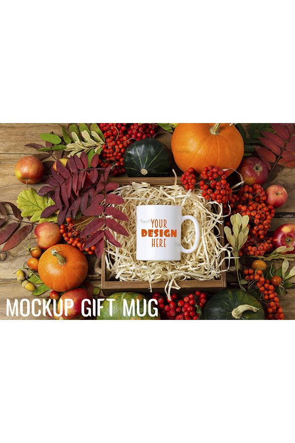 Mock-up of a gift coffee mug for thanksgiving