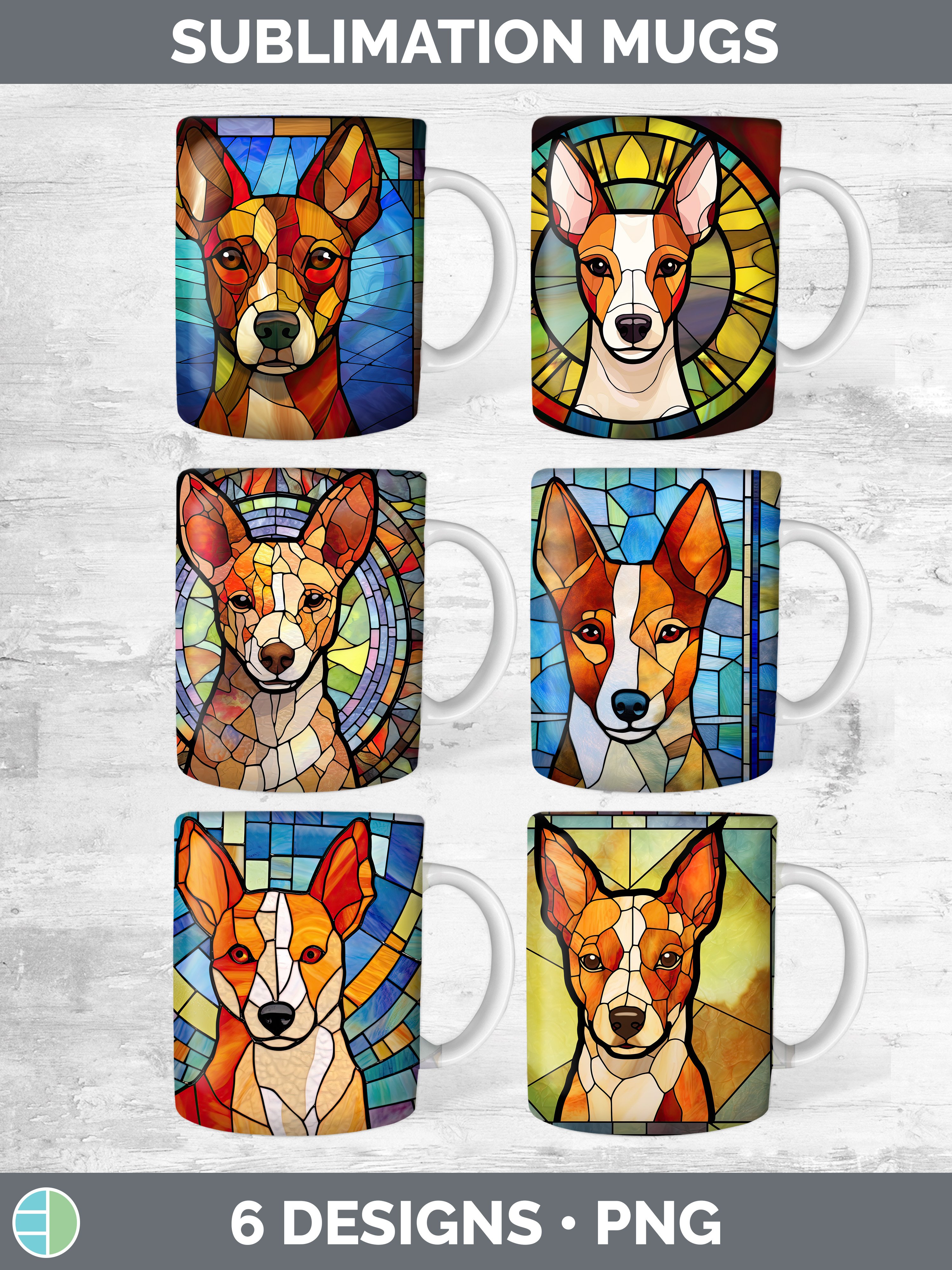 Stained Glass Basenji Dog Mug Wrap | Sublimation Coffee Cup