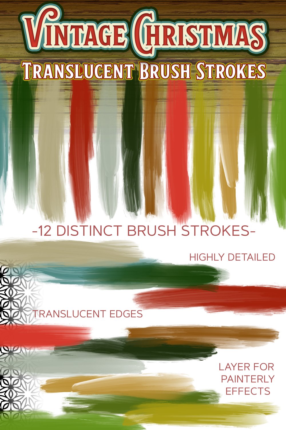 Vintage Christmas Translucent Brush Strokes - 12 PNGs