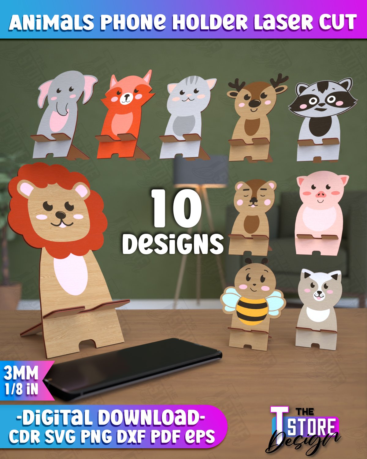 Animal Phone Holder Laser Cut Bundle, 3D Kids Phone Stands