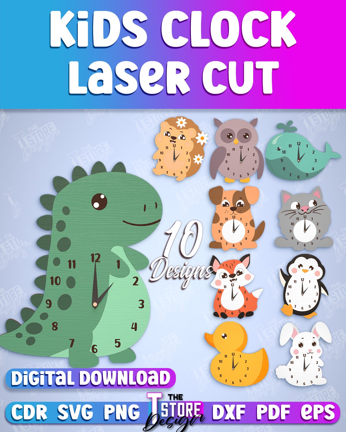 Kids Clock Laser Cut Bindle, Kids Room Wall Decoration SVG