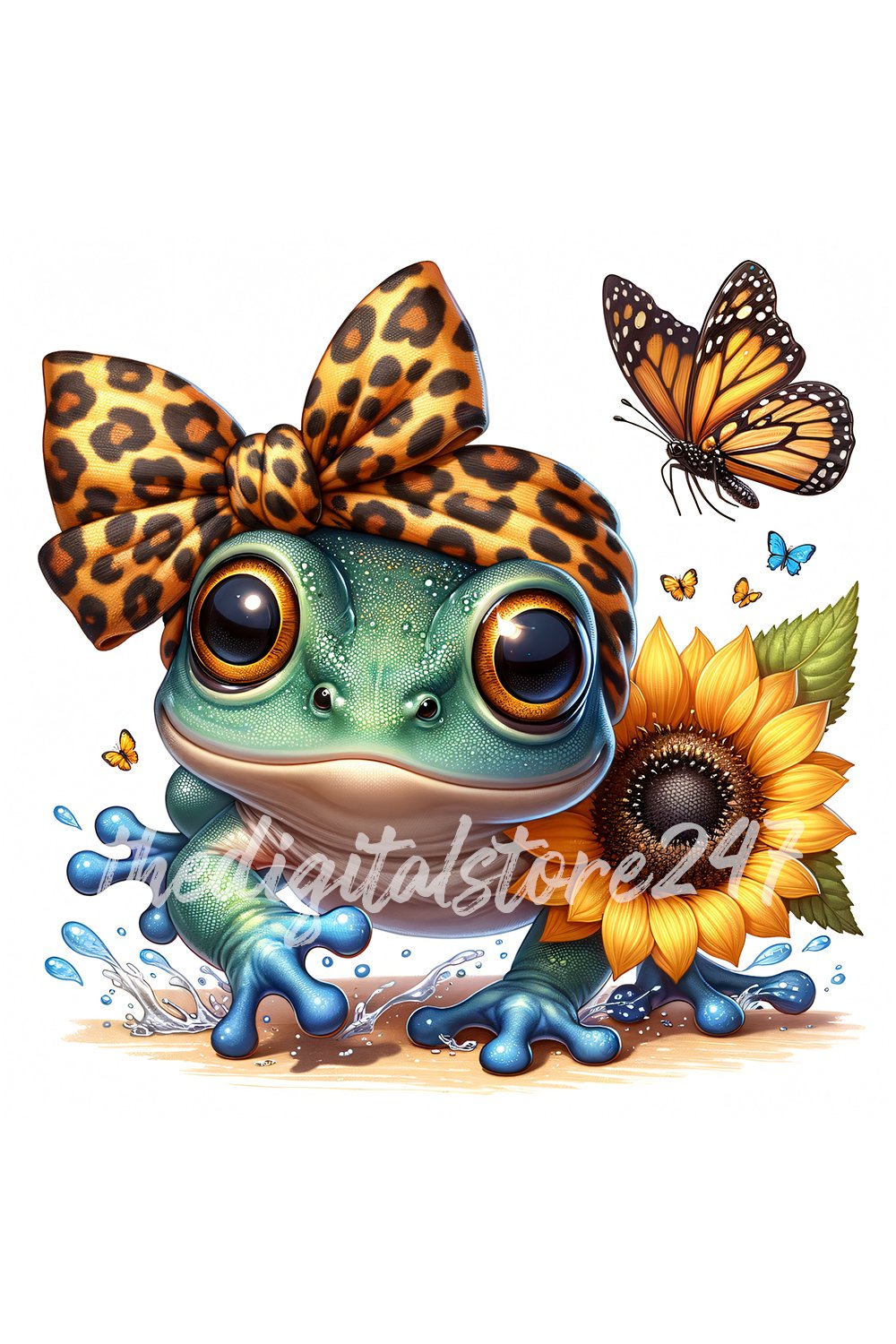 Cute Frog with Sunflowers JPG File (3551429)