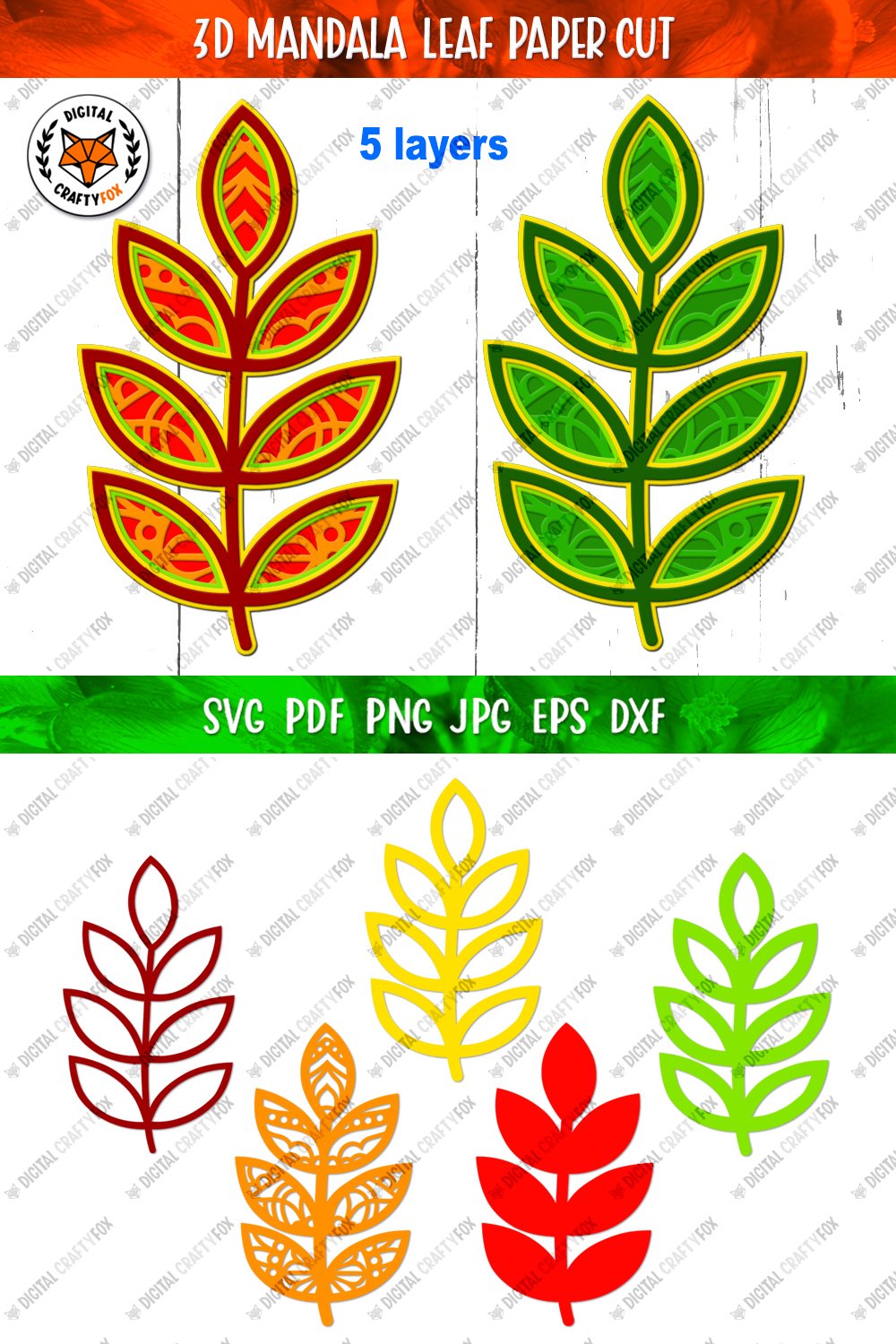 3D Leaf Paper Cut SVG, Leaf Mandala Silhouette SVG