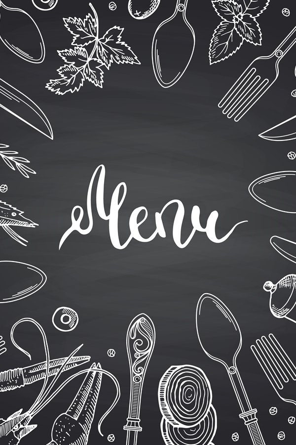 Vector menu background on black chalkboard illustration with