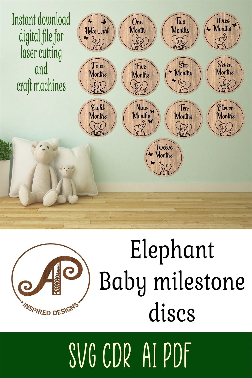 Baby monthly milestone discs SVG elephant theme