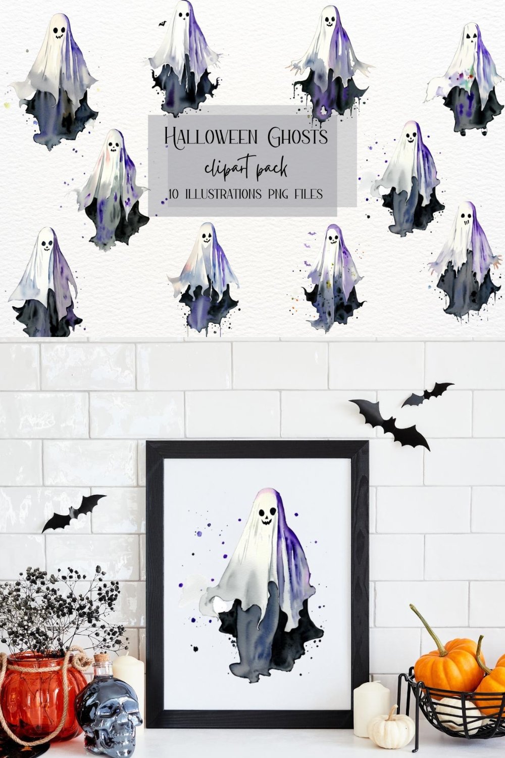 Ghosts Halloween Watercolor, Haunted Halloween