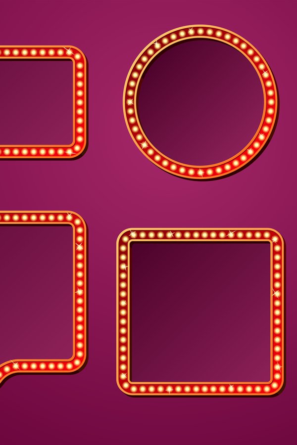 Light bulb frames. Isolated retro lights frame, 3d lighting