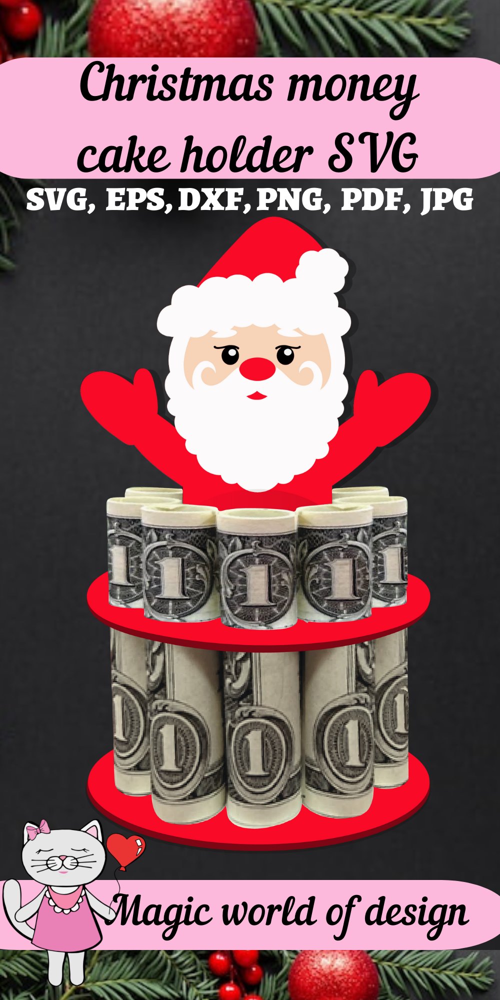 Santa claus money cake svg, money card svg, 3d Paper cut