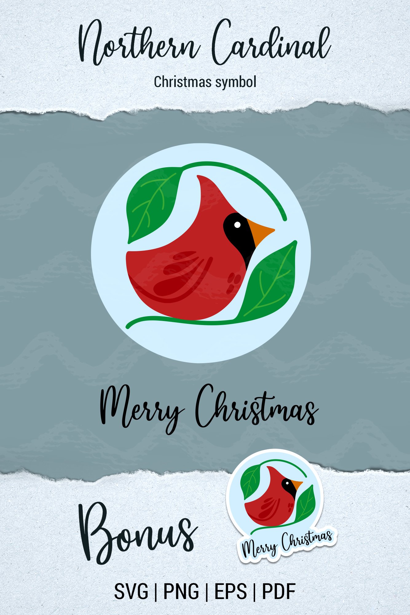 Northern Cardinal Bird Christmas symbol and cutting file SVG