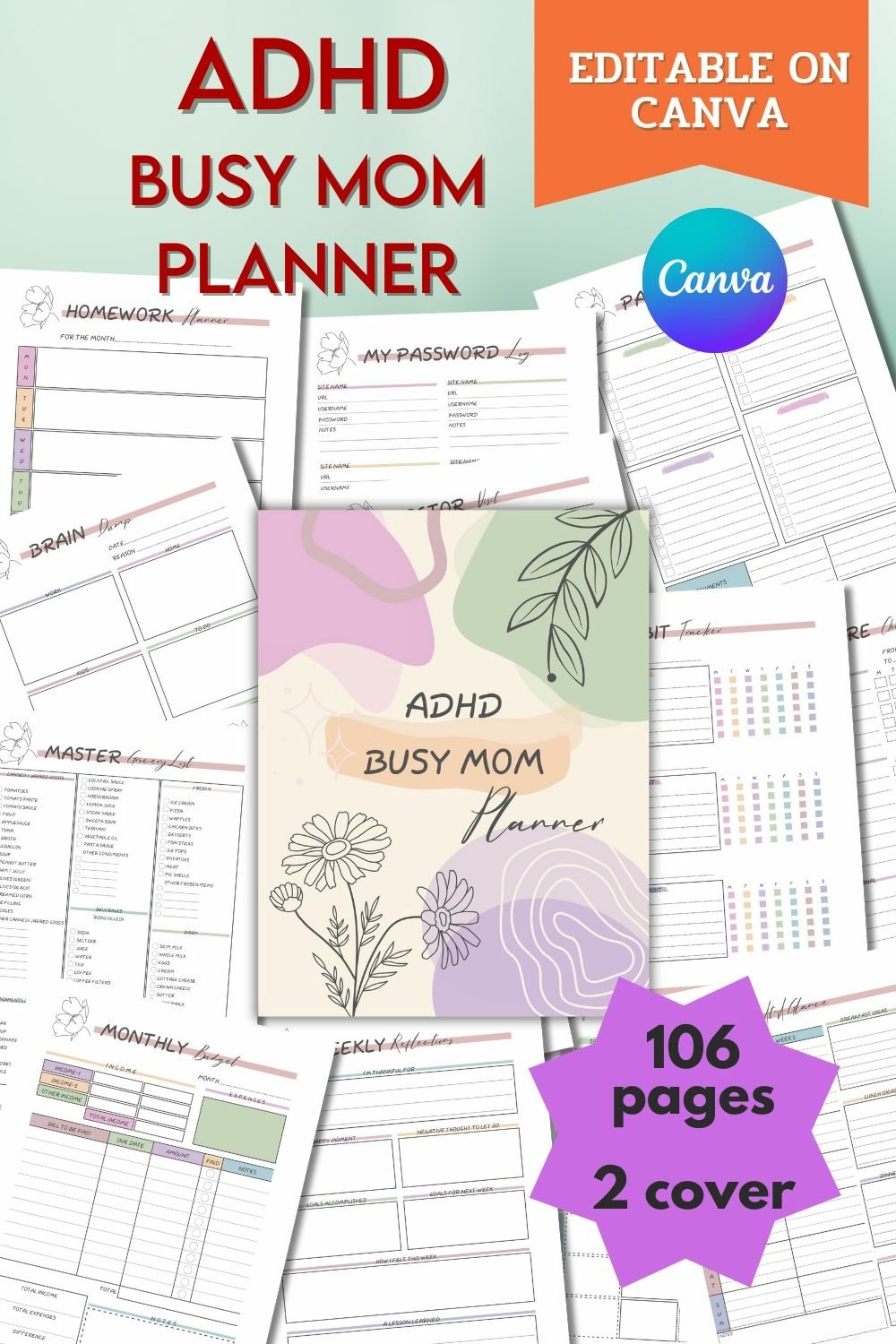 ADHD Busy Mom Planner - Canva Template