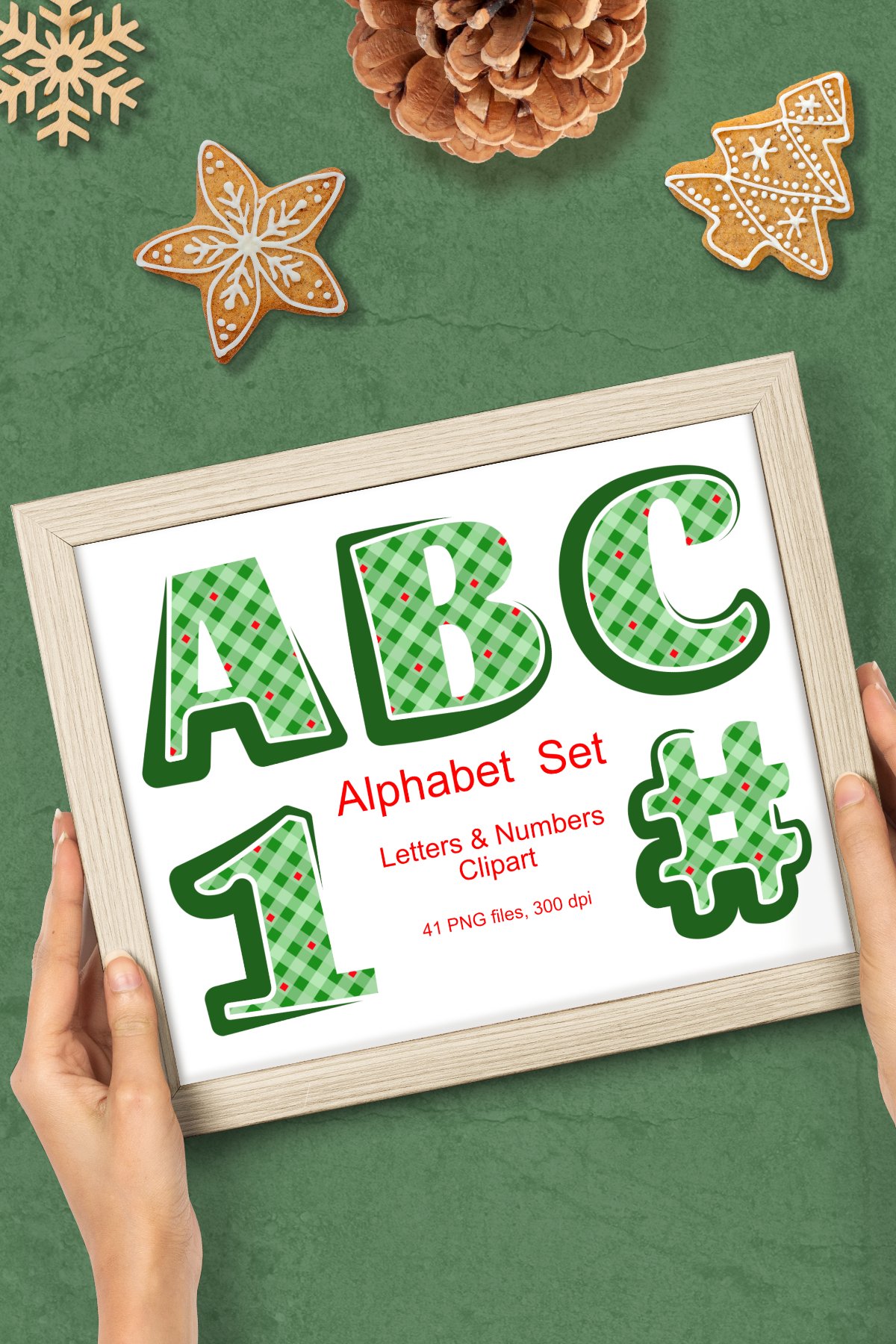 Christmas Red Checkered Alphabet and Numbers Clipart Set