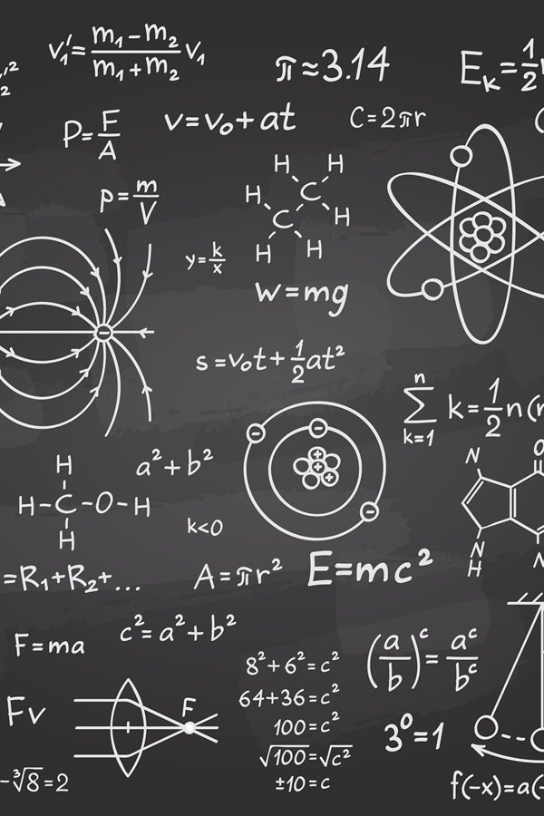 Scientific formulas. Mathematics and physics calculus on cla