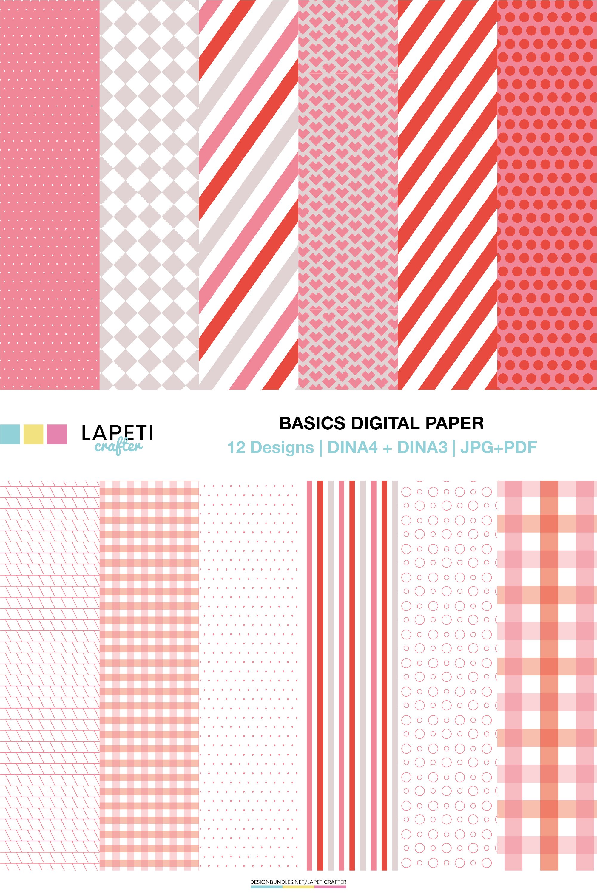 Pink basic digital paper pack| DinA4 & DinA3 size