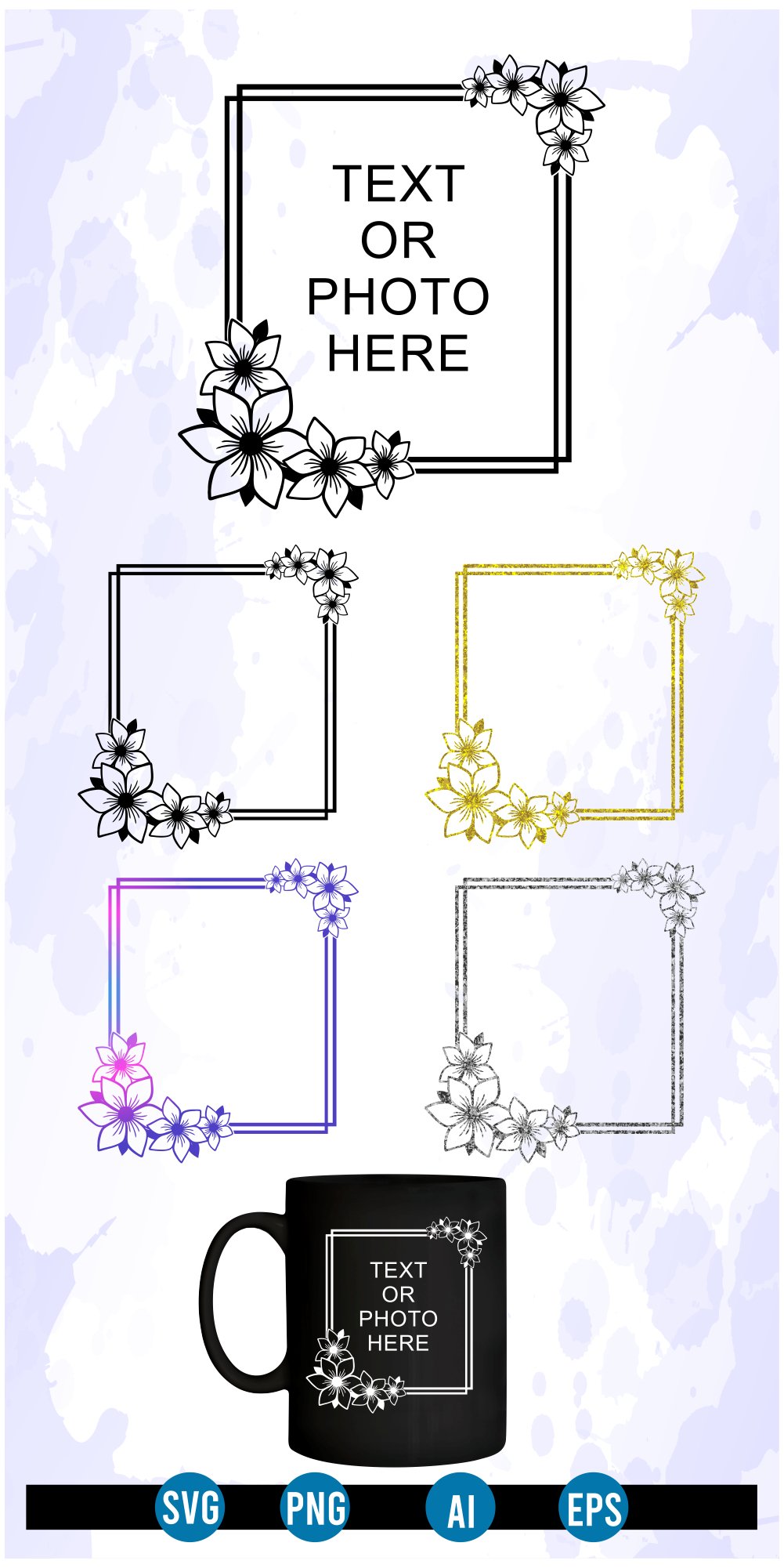 Floral Frame Svg, Flower Frame Svg, monogram frame Png