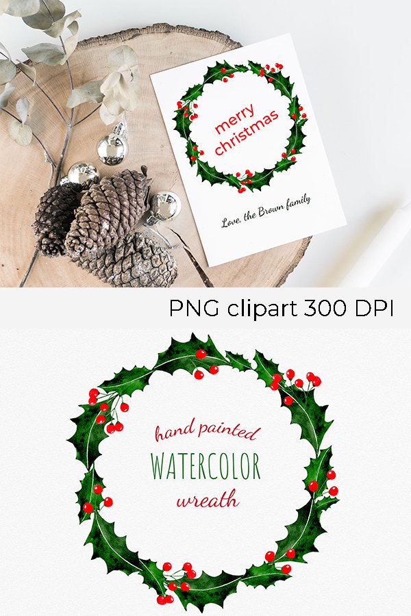 Christmas holly berry wreath clipart for DIY cards (881400)